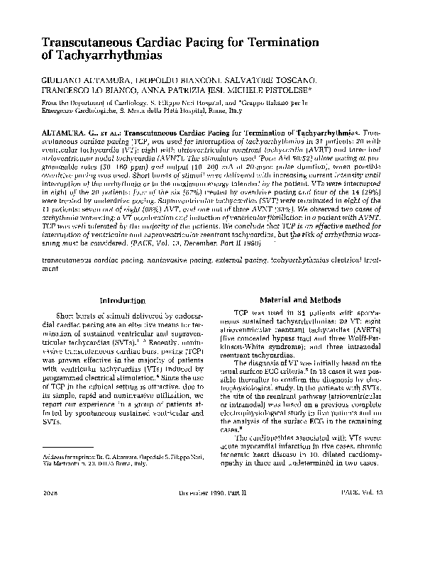 (PDF) Transcutaneous Cardiac Pacing for Termination of Tachyarrhythmias ...