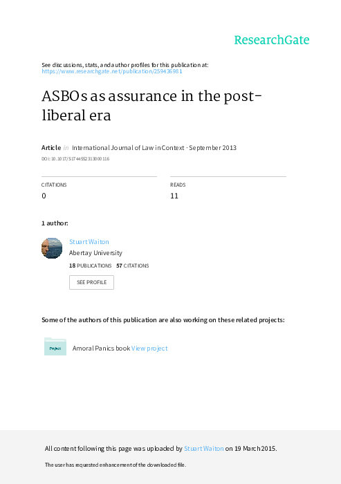 (PDF) ASBOs as assurance in the post-liberal era