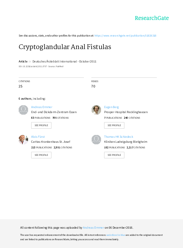 (PDF) Cryptoglandular anal fistulas