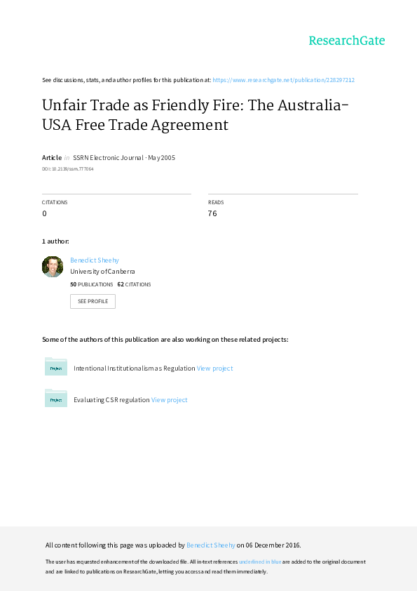 (PDF) Un-Fair Trade as Friendly Fire: The Australia-USA Free Trade ...
