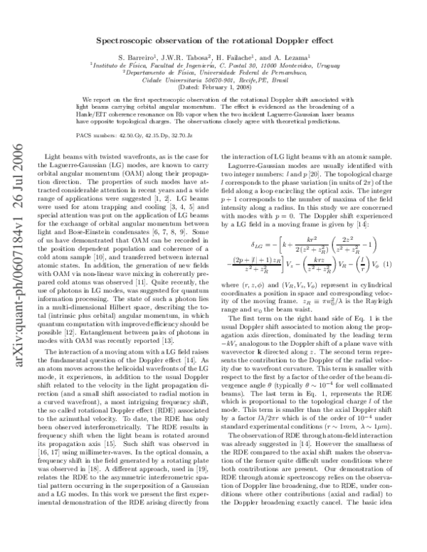 (PDF) Spectroscopic Observation of the Rotational Doppler Effect