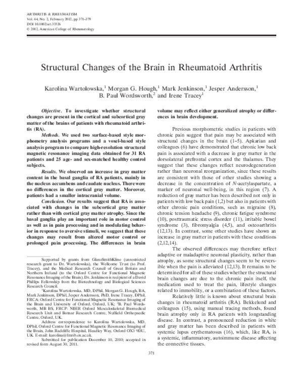 (PDF) Structural changes of the brain in rheumatoid arthritis