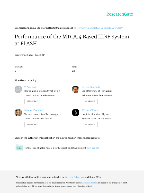 (PDF) Performance of the MTCA.4 Based LLRF System at FLASH