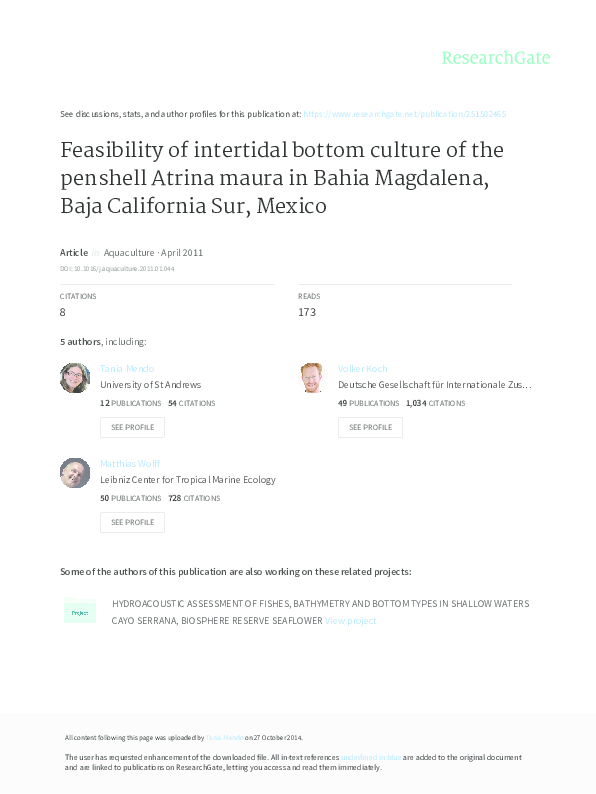 (PDF) Feasibility of intertidal bottom culture of the penshell Atrina ...