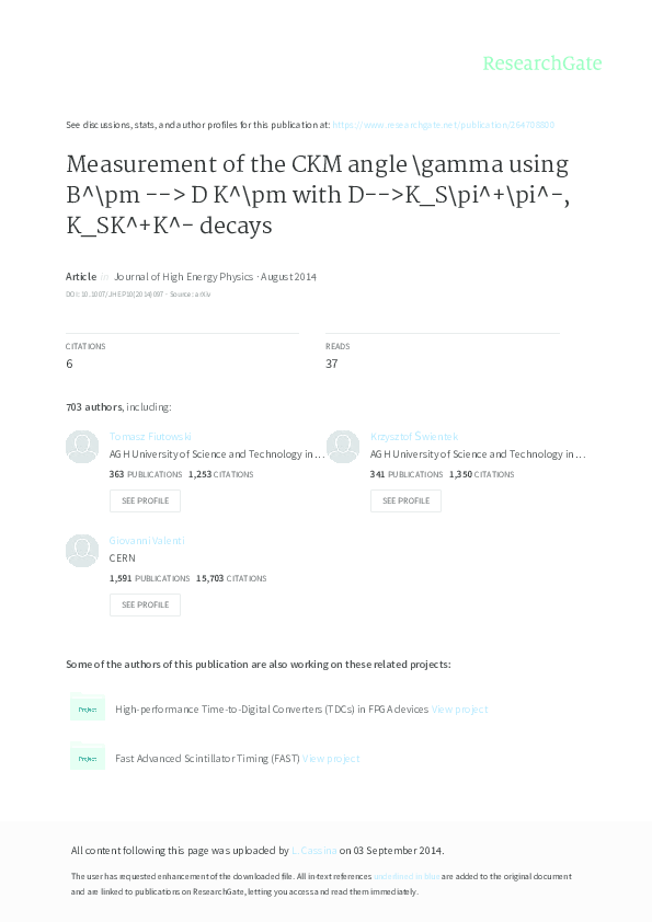 (PDF) Measurement of the CKM angle $\gamma$ using $B^\pm \to D K^\pm ...