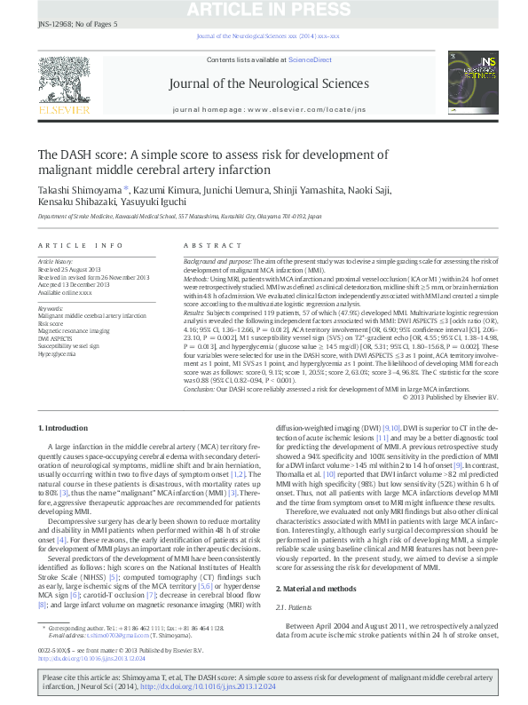 (PDF) The DASH score: A simple score to assess risk for development of ...