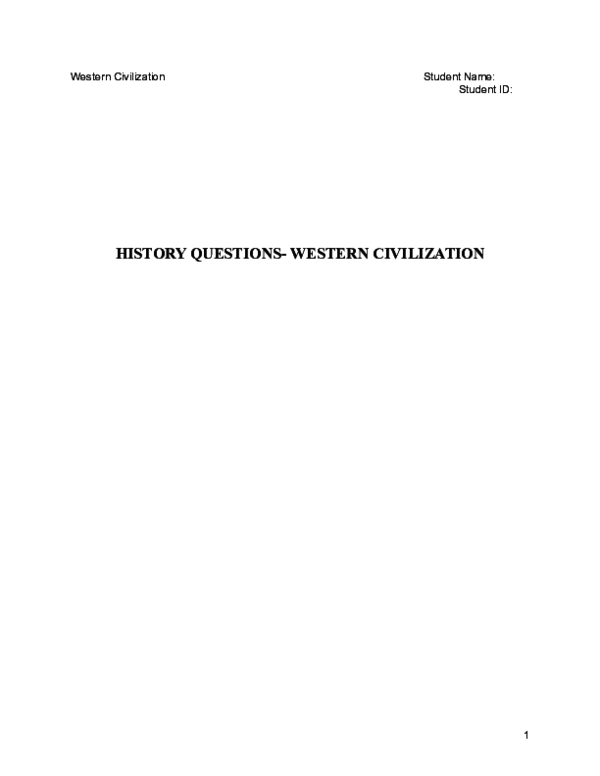 (DOC) HISTORY QUESTIONS - WESTERN CIVILIZATION