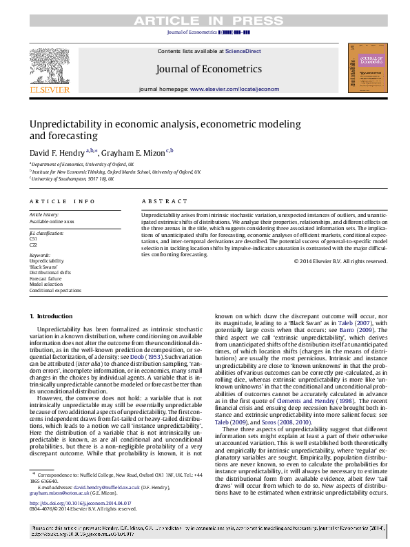 Pdf Unpredictability In Economic Forecasting Models