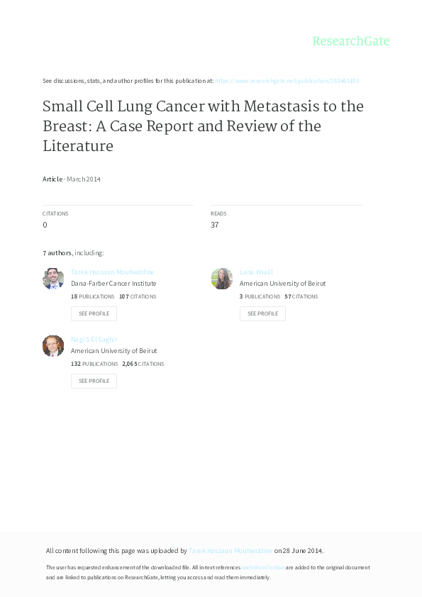 (PDF) Small Cell Lung Cancer with Metastasis to the Breast: A Case ...
