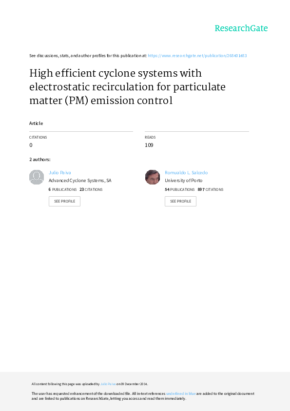 (PDF) High efficient cyclone systems with electrostatic recirculation ...