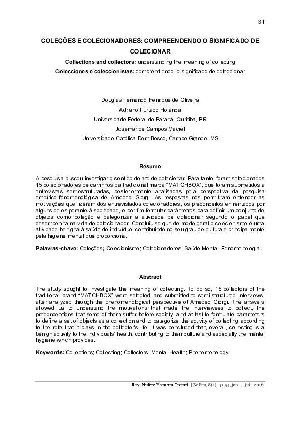 (PDF) COLEÇÕES E COLECIONADORES: COMPREENDENDO O SIGNIFICADO DE ...