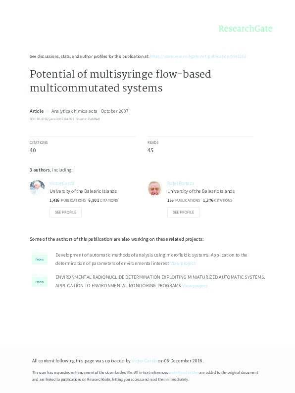 Pdf Potential Of Multisyringe Flow Based Multicommutated Systems