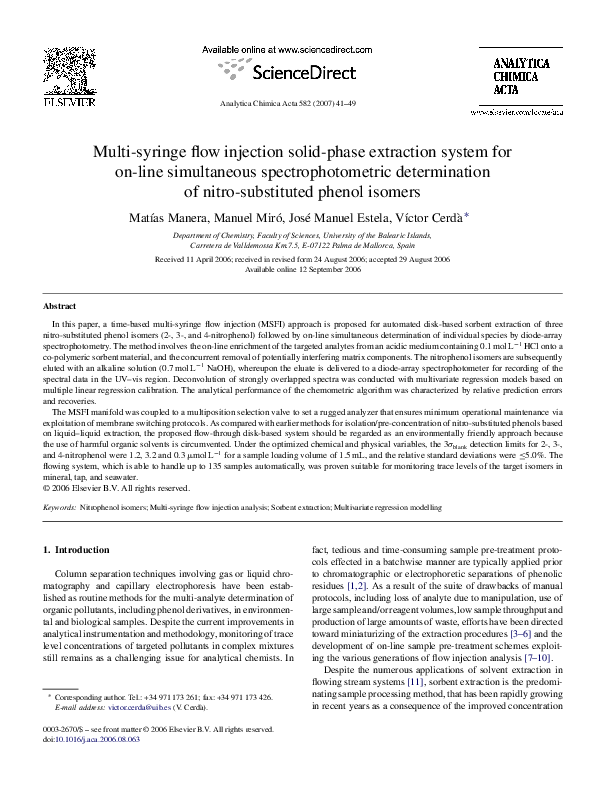 Pdf Multi Syringe Flow Injection Solid Phase Extraction System For On Line Simultaneous