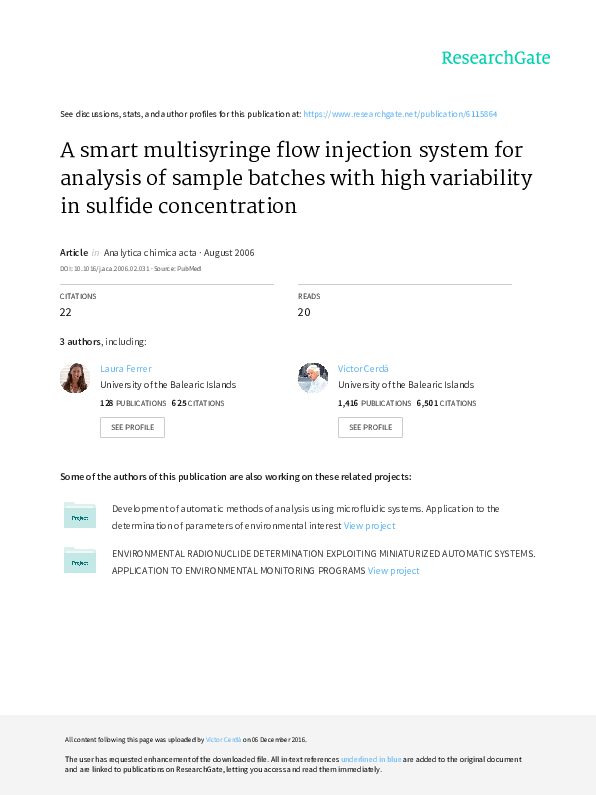 Pdf A Smart Multisyringe Flow Injection System For Analysis Of Sample Batches With High
