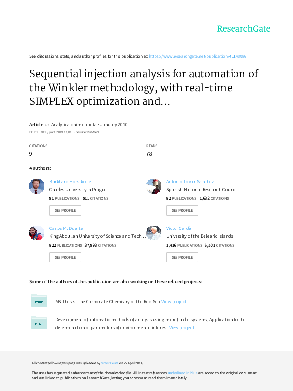 (PDF) Sequential injection analysis for automation of the Winkler methodology, with real-time ...