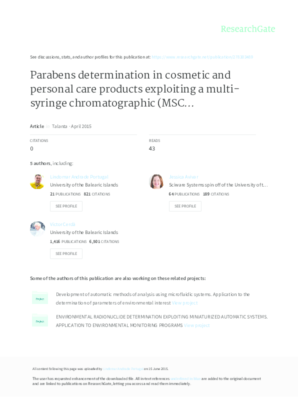 (PDF) Parabens determination in cosmetic and personal care products ...