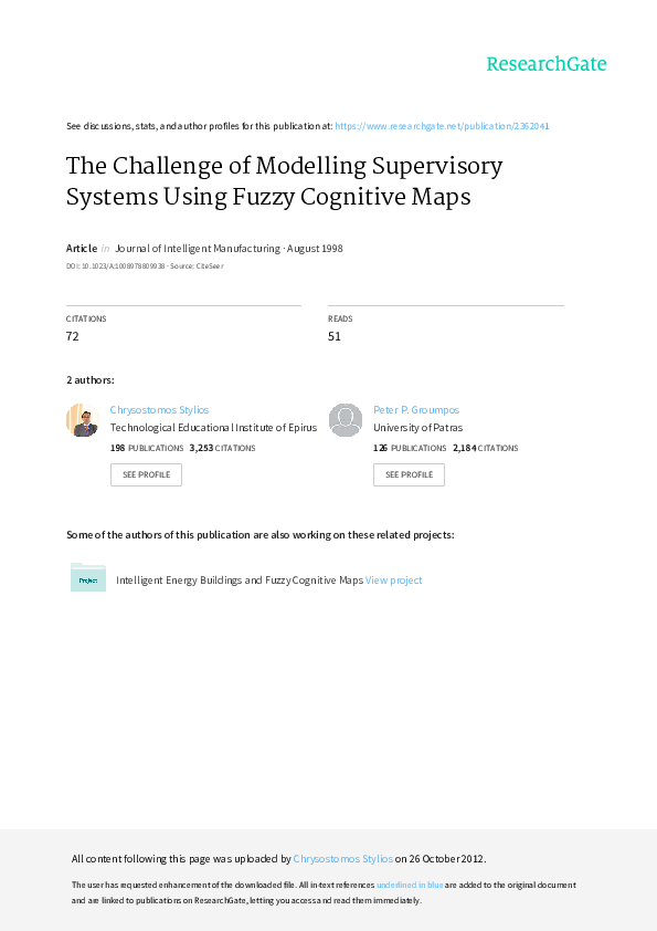 (PDF) The challenge of modelling supervisory systems using fuzzy cognitive maps | Peter Groumpos ...