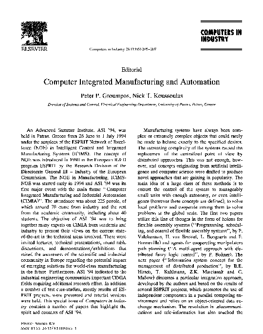 (PDF) Computer integrated manufacturing and automation