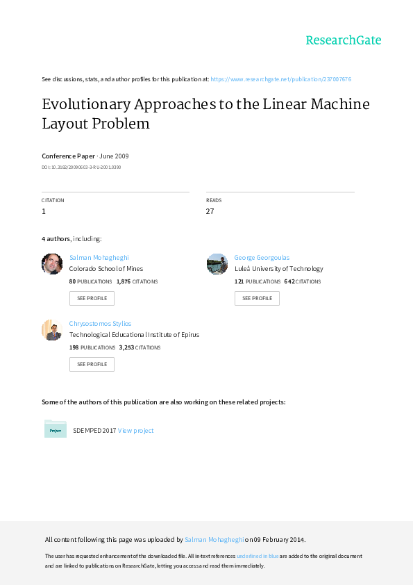 (PDF) Evolutionary Approaches to the Linear Machine Layout Problem