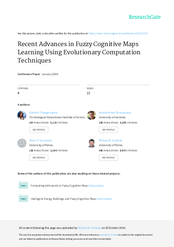 (PDF) Recent Advances in Fuzzy Cognitive Maps Learning Using Evolutionary Computation Techniques