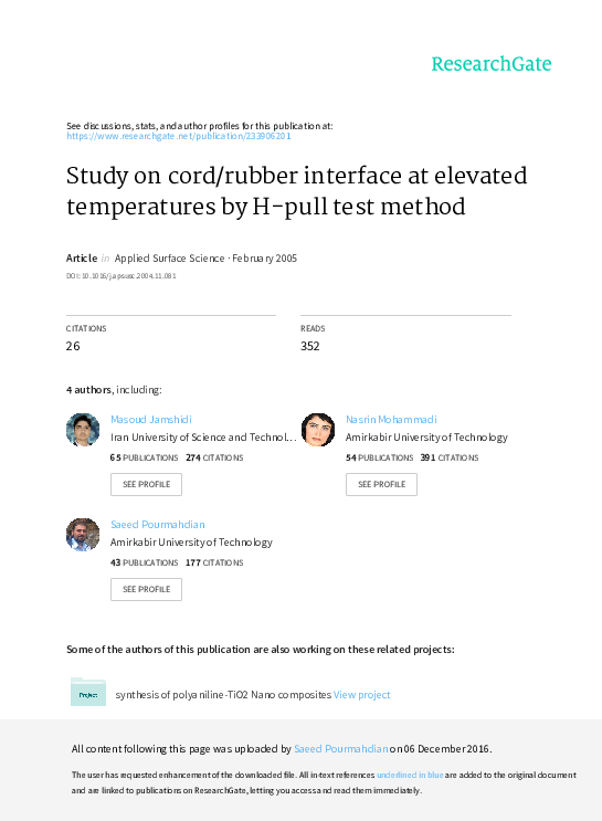 (PDF) Study on cord/rubber interface at elevated temperatures by H-pull ...