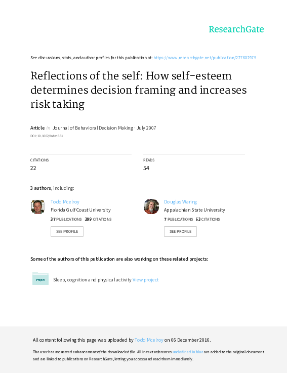 (PDF) Reflections of the self: how self-esteem determines decision ...
