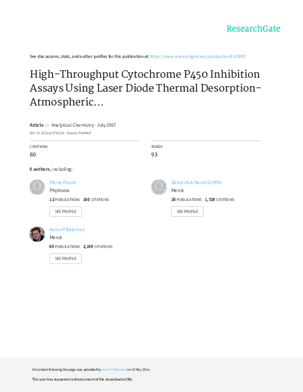 (PDF) High-Throughput Cytochrome P450 Inhibition Assays Using Laser Diode Thermal Desorption ...