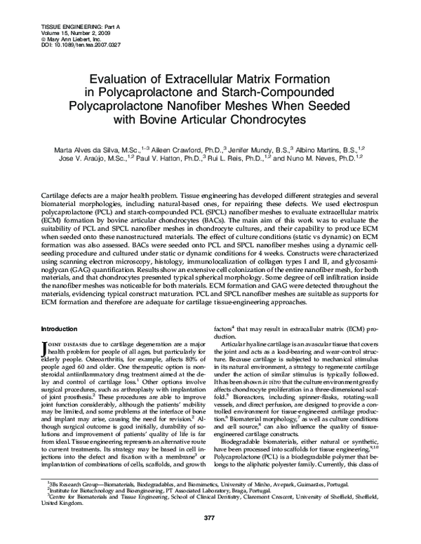 (PDF) Evaluation of Extracellular Matrix Formation in Polycaprolactone and Starch-Compounded ...