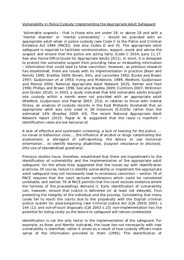 (DOC) Vulnerability in Police Custody: Implementing the Appropriate ...