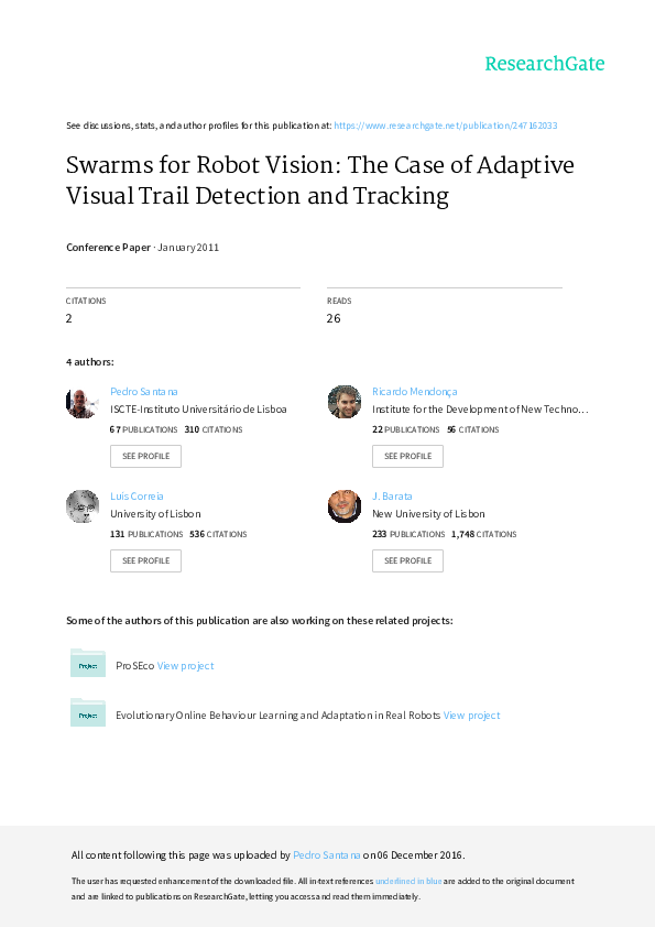 (PDF) Swarms for Robot Vision: The Case of Adaptive Visual Trail ...