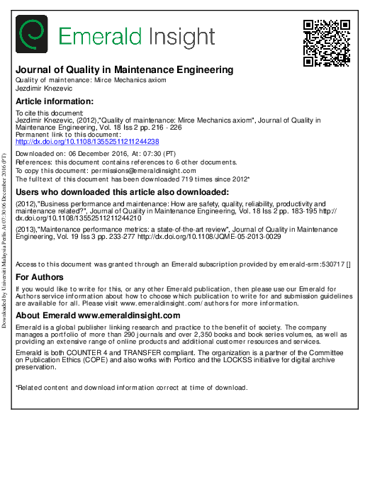 (PDF) Journal of Quality in Maintenance Engineering Article information