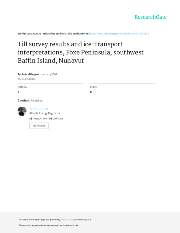 (PDF) Till survey results and ice-transport interpretations, Foxe ...
