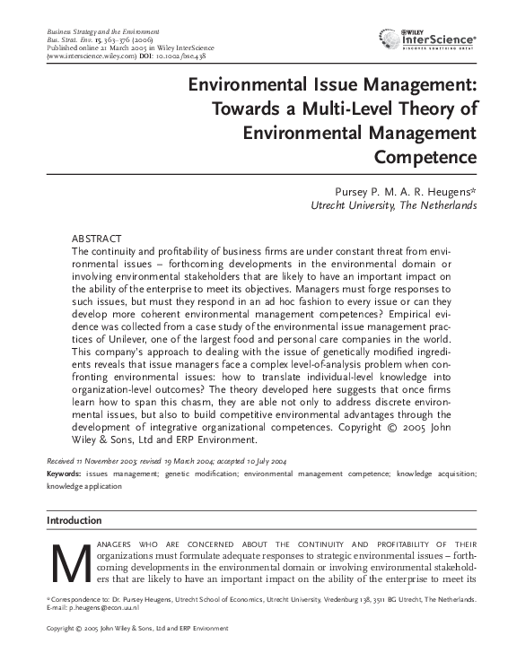 (PDF) Environmental issue management: towards a multi-level theory of ...