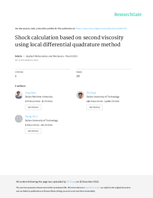 Pdf Shock Calculation Based On Second Viscosity Using Local Differential Quadrature Method