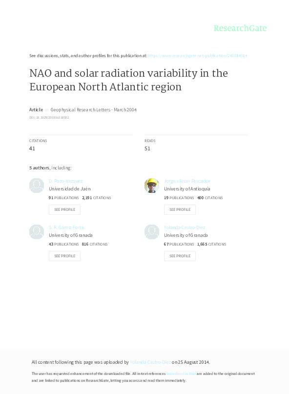 (PDF) NAO and solar radiation variability in the European North ...