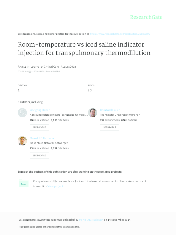 Pdf Room Temperature Vs Iced Saline Indicator Injection For Transpulmonary Thermodilution