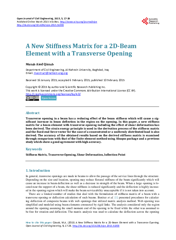 (PDF) A New Stiffness Matrix for a 2D-Beam Element with a Transverse ...