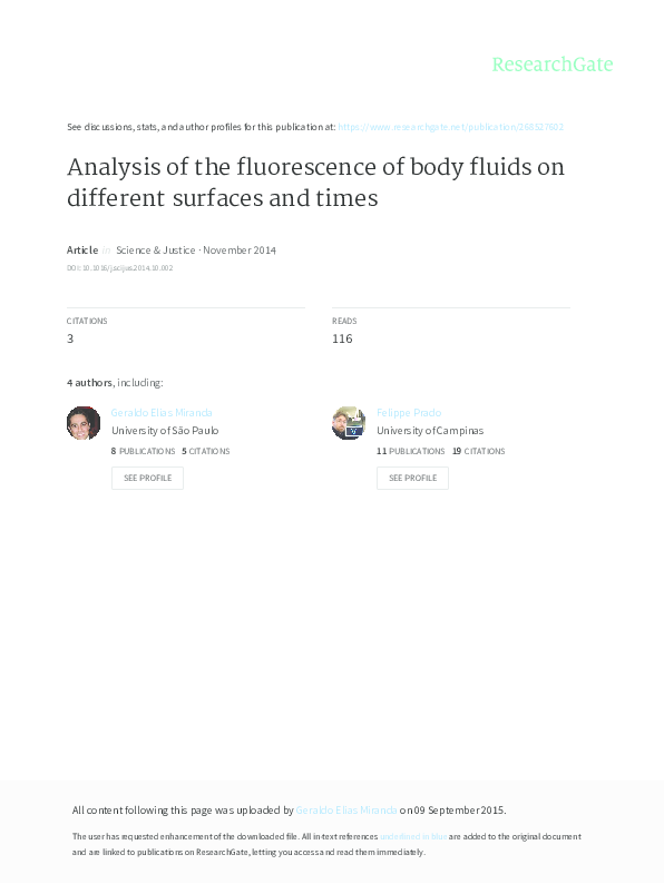 (PDF) Analysis of the fluorescence of body fluids on different surfaces ...