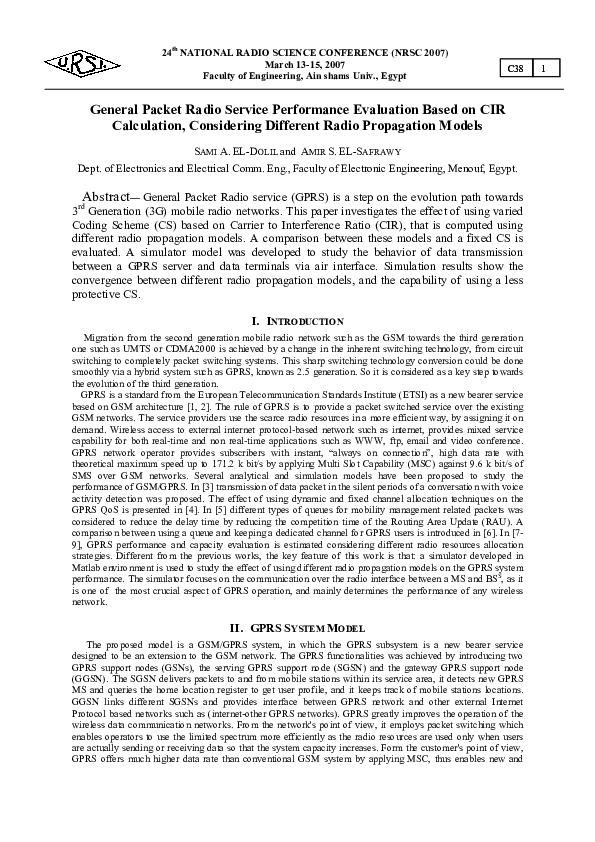 (PDF) General Packet Radio Service Performance Evaluation Based on CIR Calculation, Considering ...