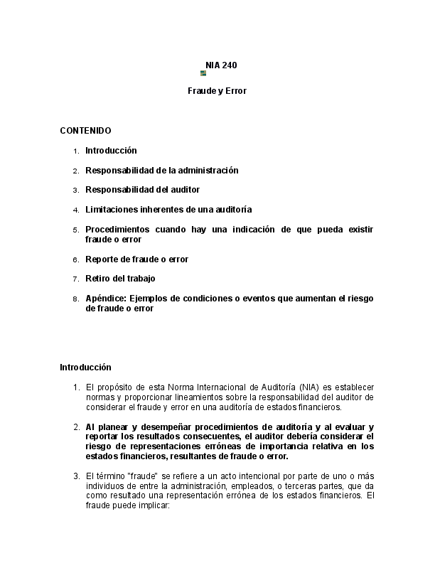 (DOC) NIA 240 Resumen Fraude y Error