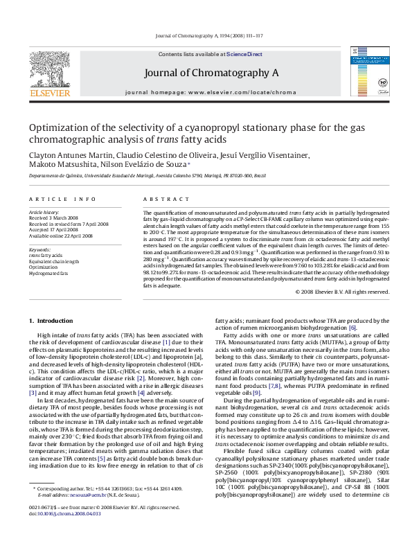 (PDF) Optimizing GC Analysis of Trans Fatty Acids