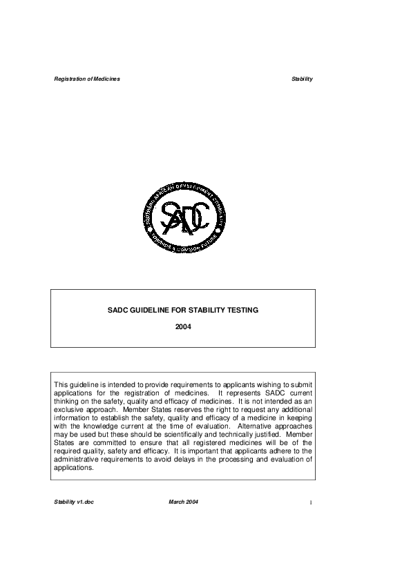 (PDF) SADC GUIDELINE FOR STABILITY TESTING