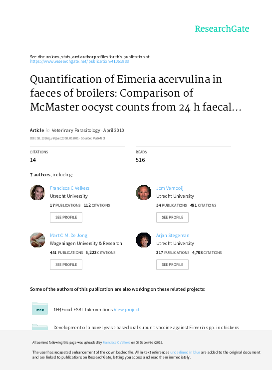 (PDF) Quantification of Eimeria acervulina in faeces of broilers ...