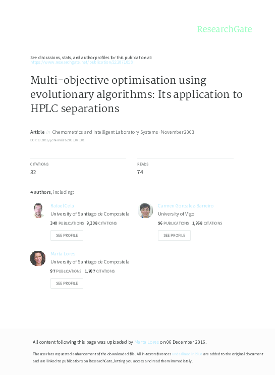 (PDF) Multi-objective optimisation using evolutionary algorithms: its application to HPLC ...