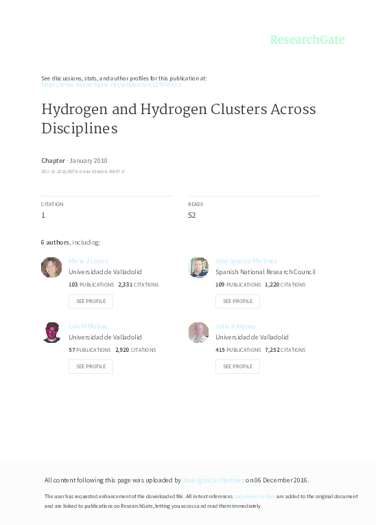 (PDF) Hydrogen and Hydrogen Clusters Across Disciplines | Javier ...