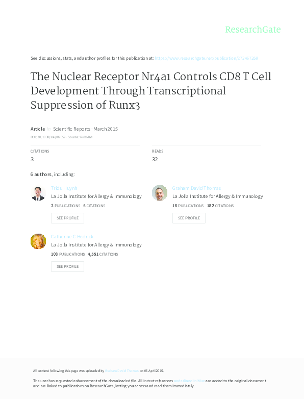 (PDF) The nuclear receptor nr4a1 controls CD8 T cell development through transcriptional ...