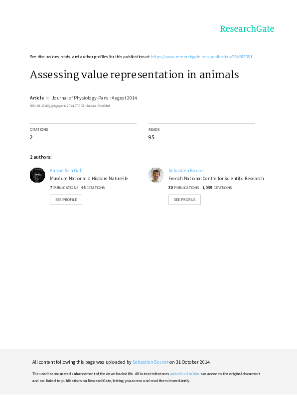 (PDF) Assessing value representation in animals