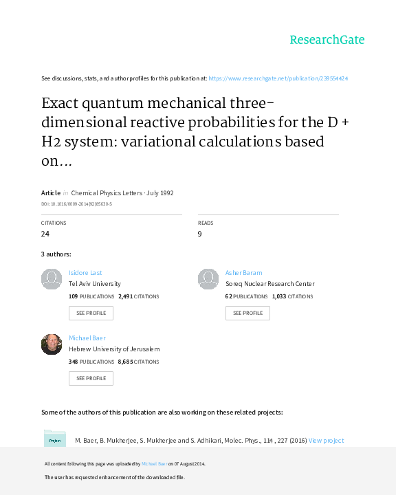 (PDF) Exact quantum mechanical three-dimensional reactive probabilities ...