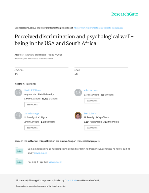 (PDF) Perceived discrimination and psychological well-being in the U.S ...
