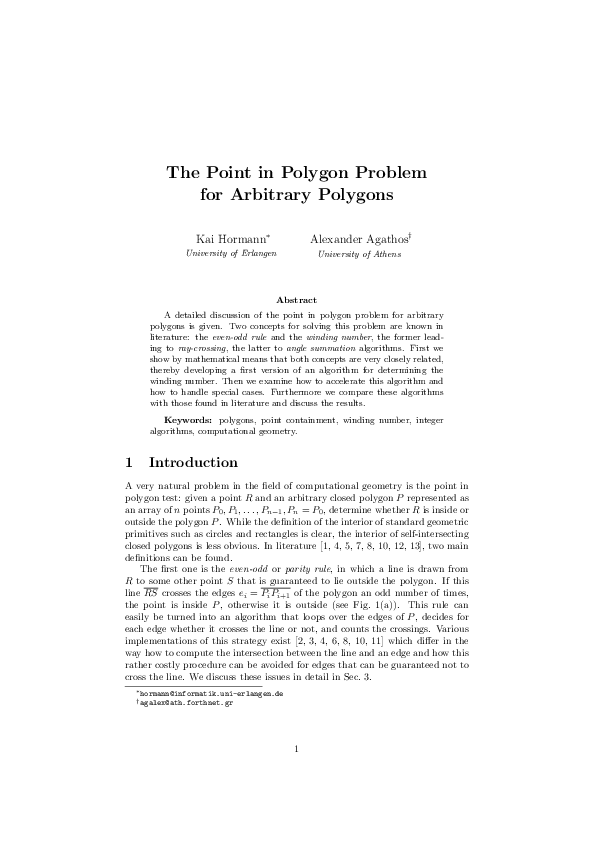 (PDF) The Point in Polygon Problem for Arbitrary Polygons